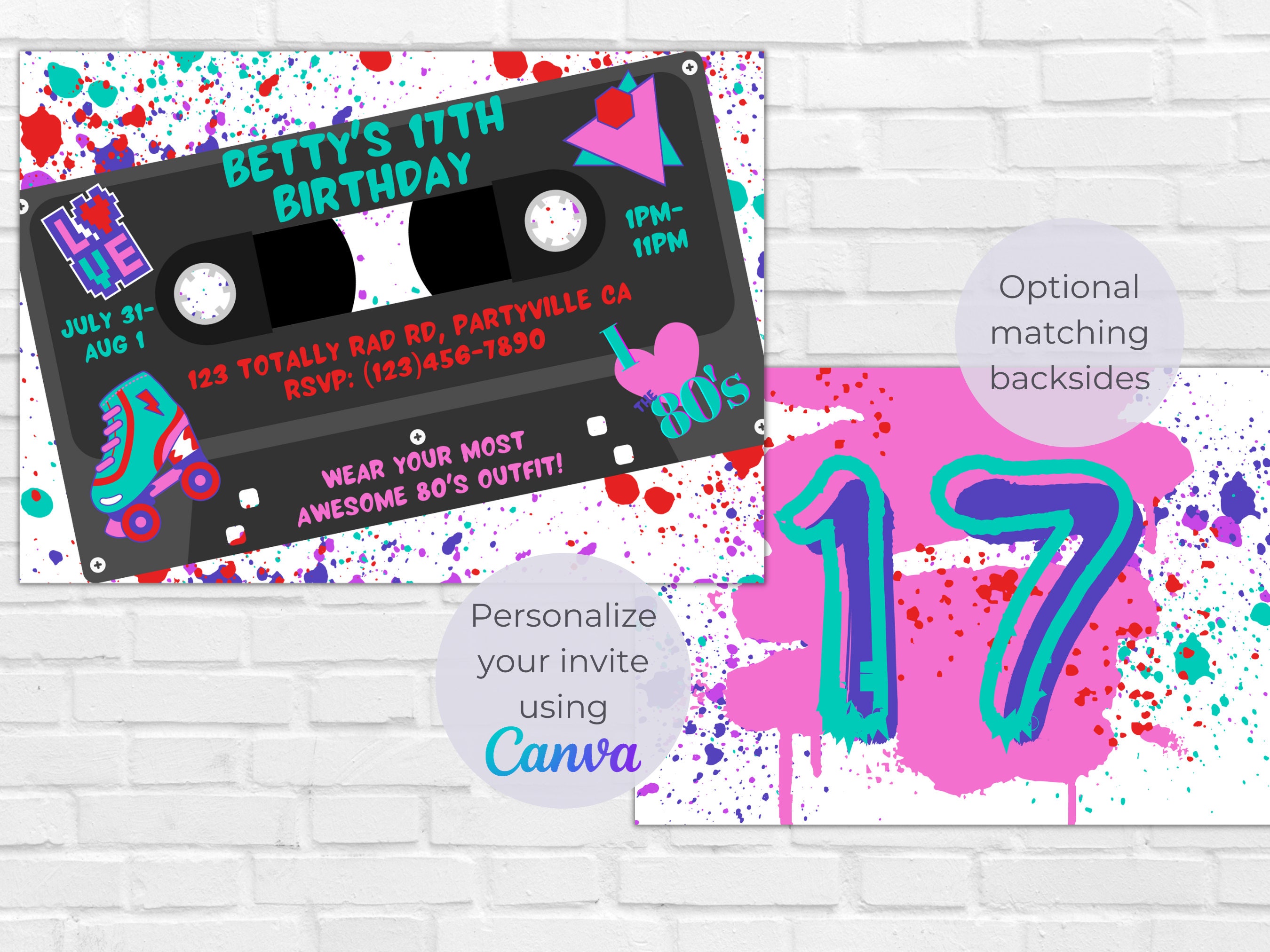 80's Theme Birthday Party Invitation, Cassette Tape Invite, Editable ...