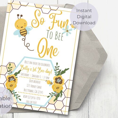 So Fun to Bee One Birthday Party Invitation First Bee-day - Etsy