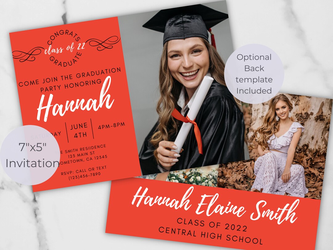 Graduation Party Photo Invitation, Colors Text and Photos Can Be Edited ...