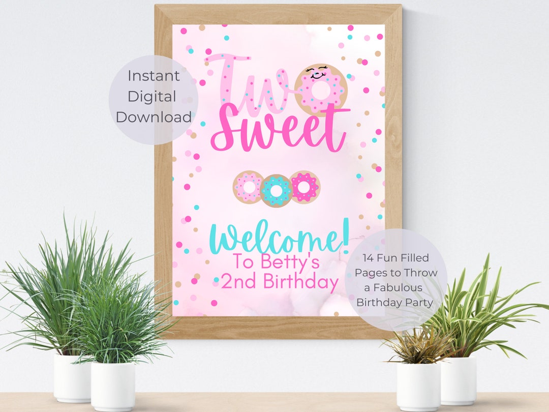 Two Sweet Birthday Decoration Party, Pink 2 Sweet Donut and Sprinkles ...