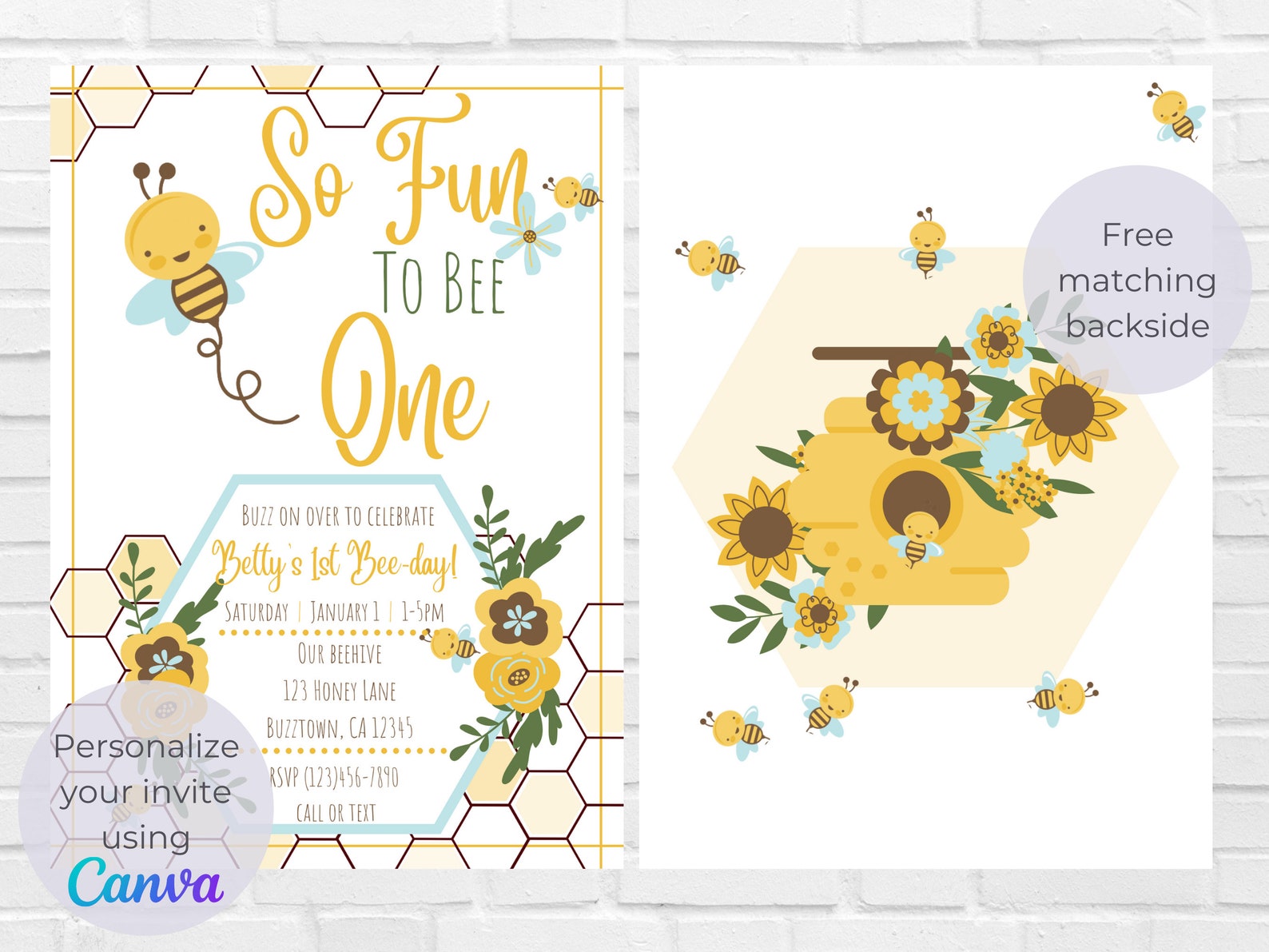So Fun to Bee One Birthday Party Invitation, First Bee-day, First ...