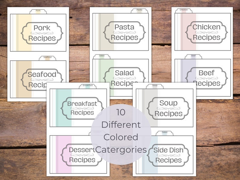 4x6 Photo Recipe Card Templates, 10 Different Categories With Matching ...