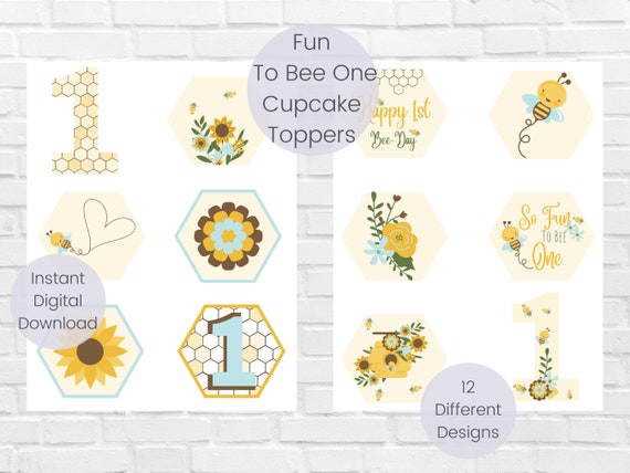 Fun to Bee One Cupcake Toppers Printable Cupcake Toppers Bee - Etsy