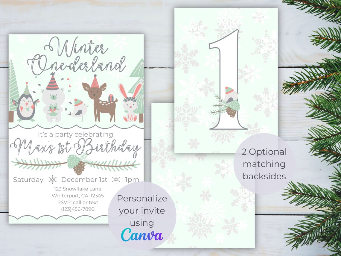 Winter One-derland Birthday Invitation, 1st Birthday Party Invitation ...