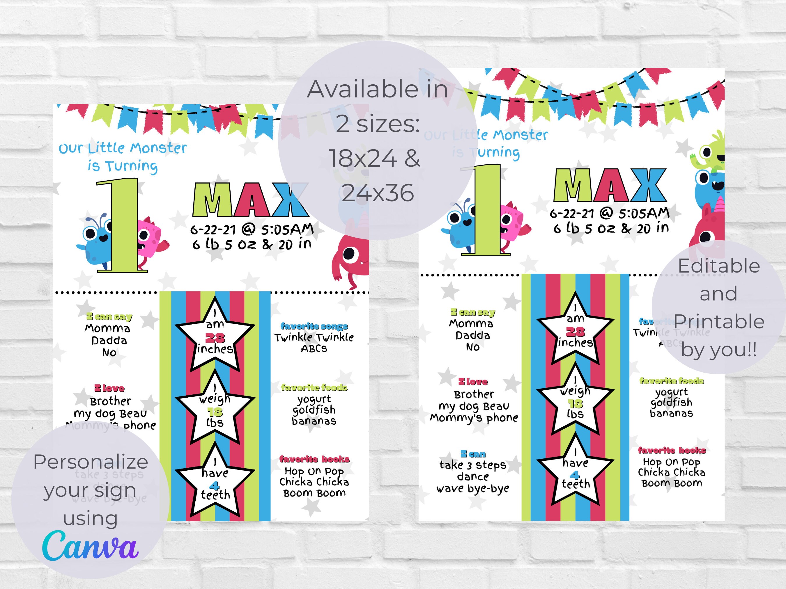 Our Little Monster is Turning One, 1st Birthday Milestone Poster ...