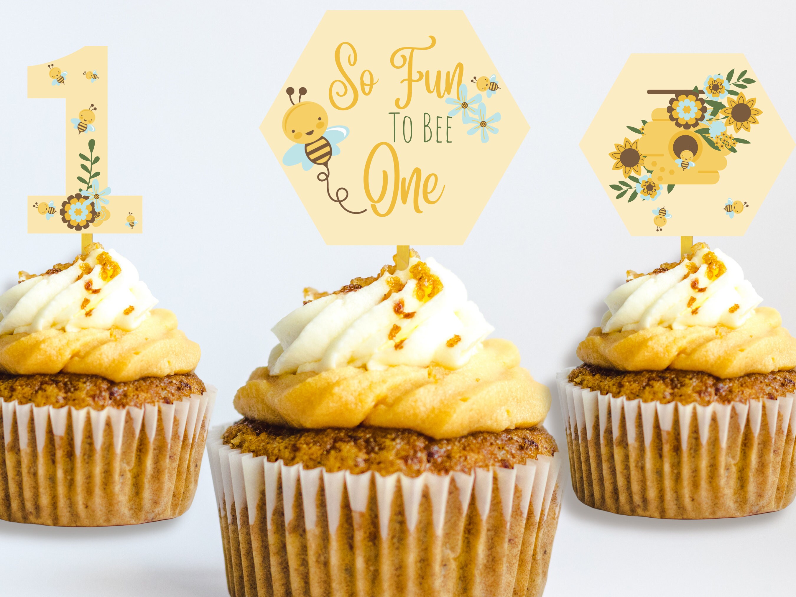 Fun to Bee One Cupcake Toppers, Printable Cupcake Toppers, Bee First ...