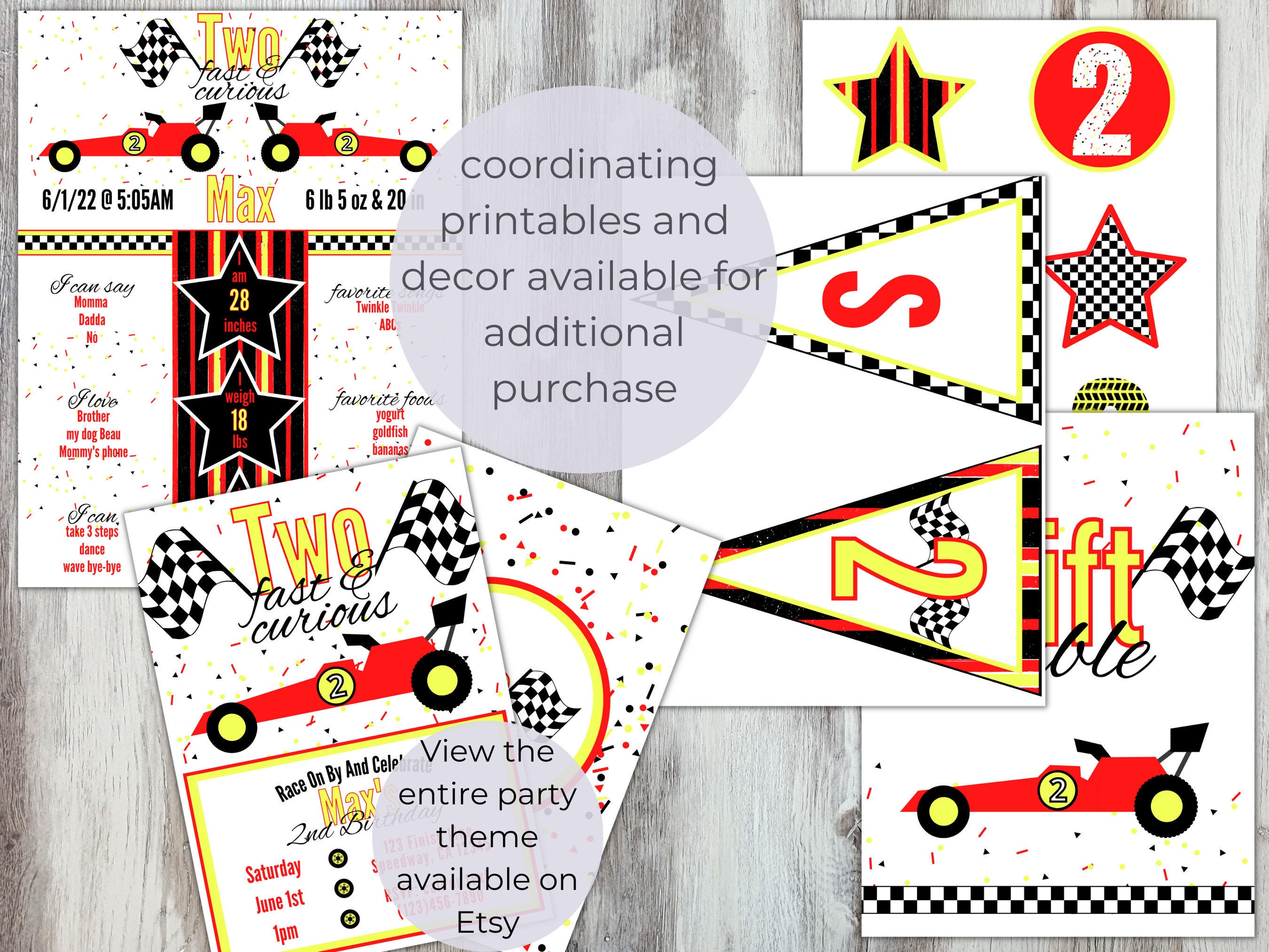 2 Fast & Curious Birthday Invitation, Race Car Invite, Printable ...