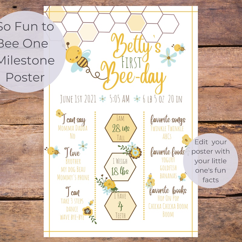 First Birthday Poster Bee - Etsy