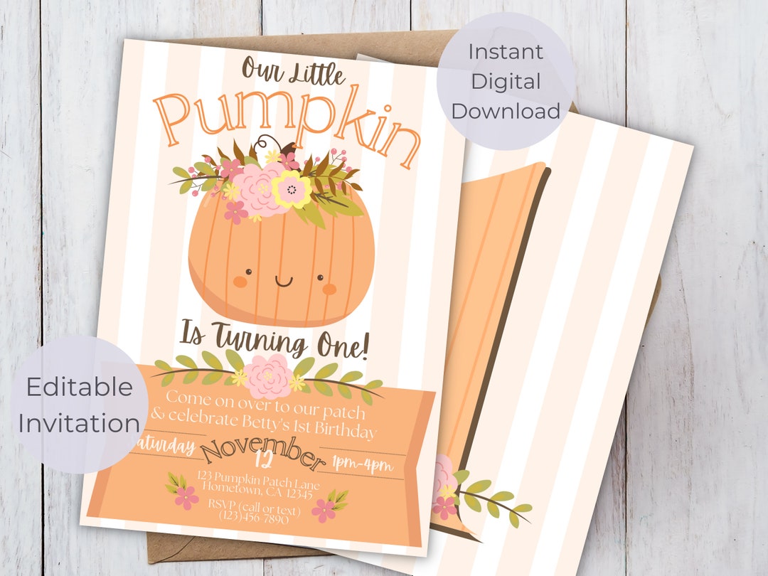 Little Pumpkin Birthday Invitation, Girls 1st Birthday Invite, Fall ...