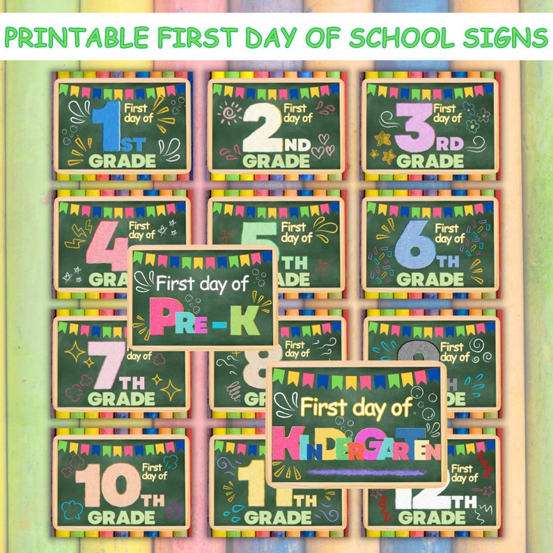 PRINTABLE Kids First Day of School Signs Pre-k Through 12th Grade ...