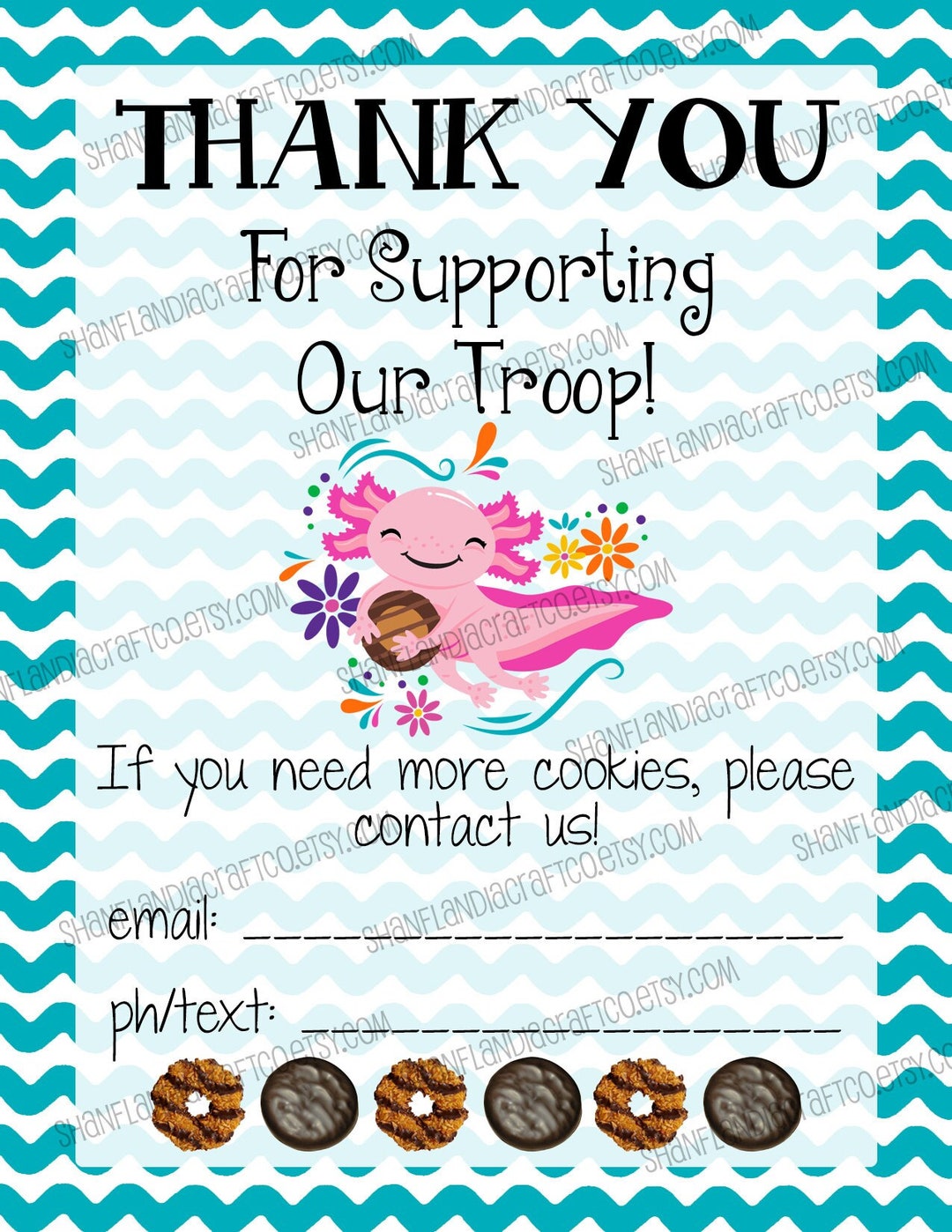PRINTABLE Girl Scout Thank You Card for Cookie Booth | 2024 Axlotl ...