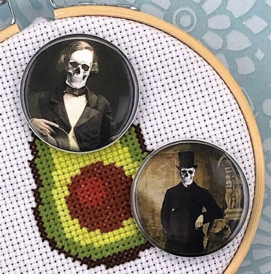 Dapper Skeleton Needle Minder Set: Cross Stitch Embroidery Magnetic Holder - Etsy