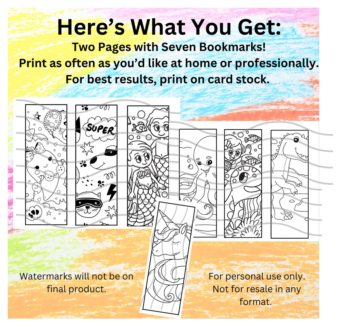 FUN Kids Coloring Bookmarks Mermaids, Dinosaurs, Unicorn PRINTABLE PDF ...