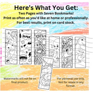 FUN Kids Coloring Bookmarks - Mermaids, Dinosaurs, Unicorn - PRINTABLE ...
