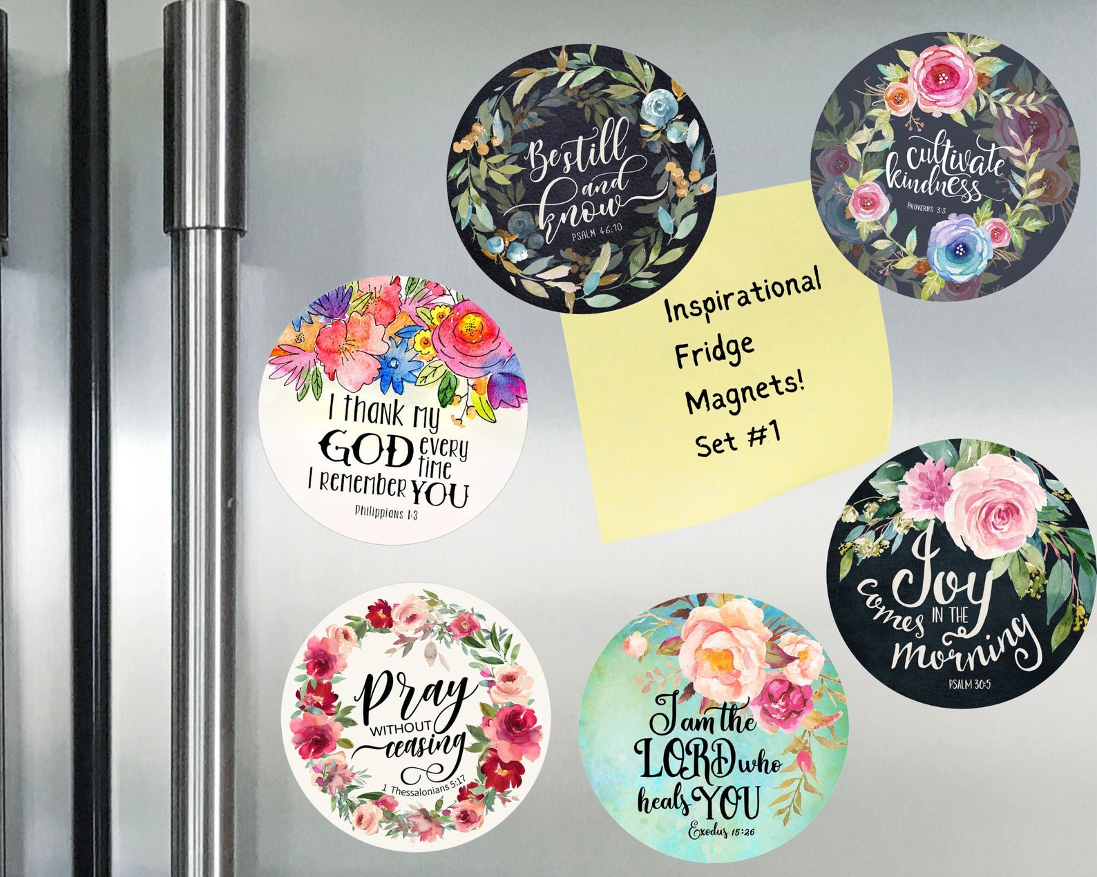 Floral Bible Verse Refrigerator Magnets: Christian Gift Set (3 Inch) - Etsy