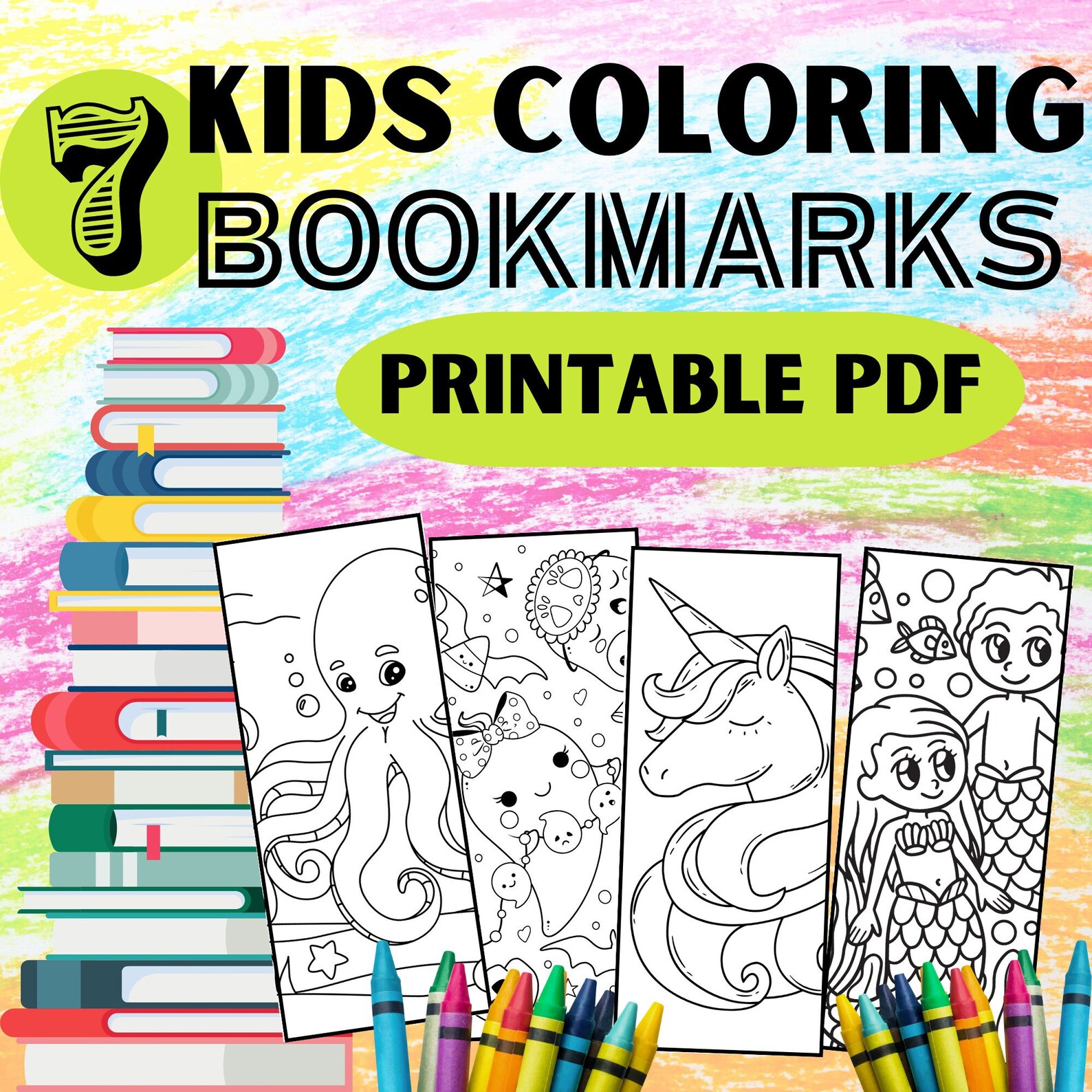FUN Kids Coloring Bookmarks Mermaids, Dinosaurs, Unicorn PRINTABLE PDF ...