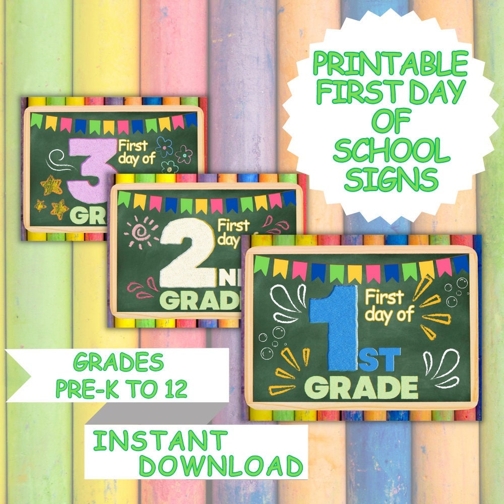 PRINTABLE Kids First Day of School Signs Pre-k Through 12th Grade ...