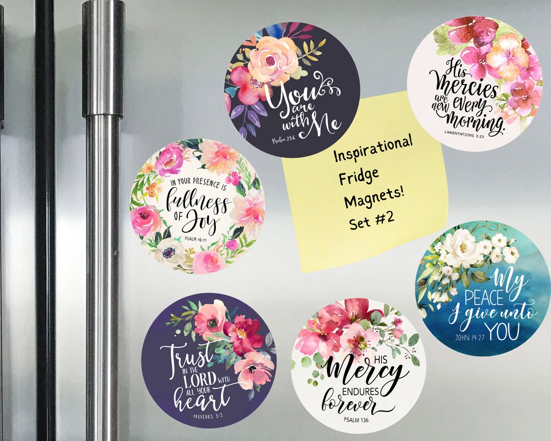 Floral Bible Verse Refrigerator Magnets: Christian Gift Set 2 (3 Inch ...