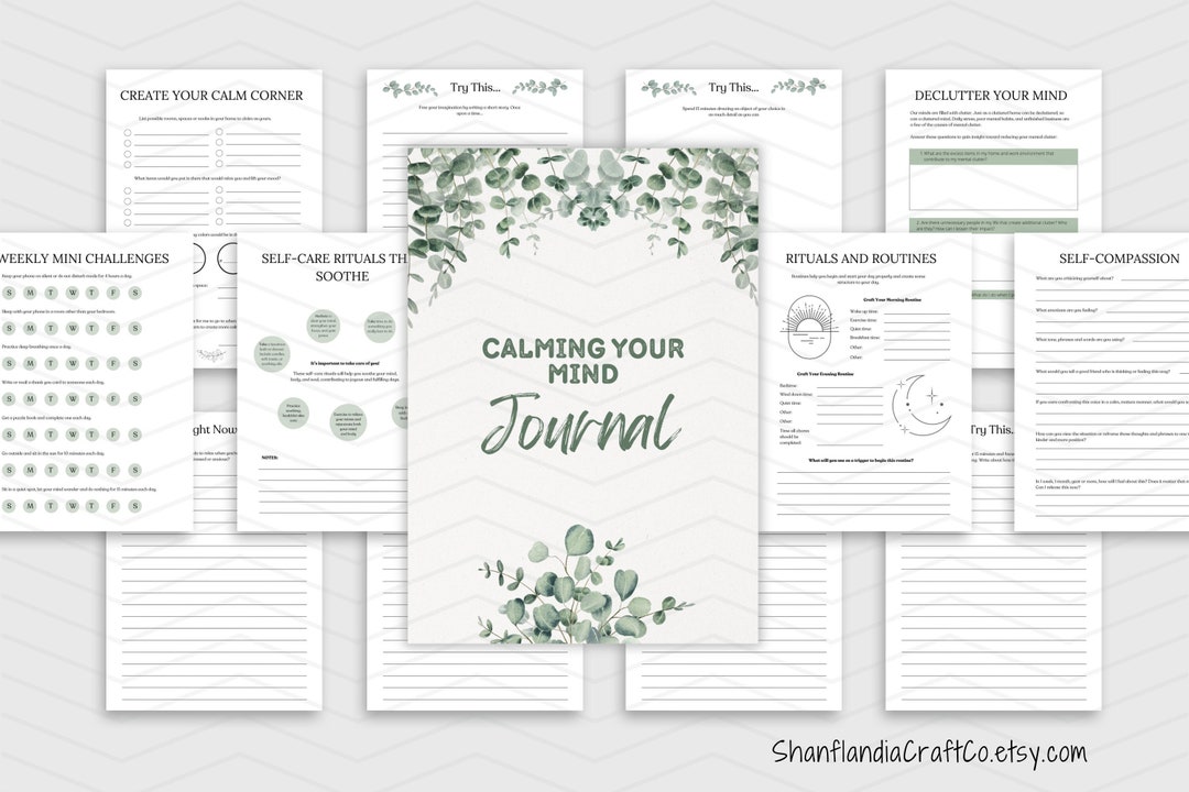 PRINTABLE Calming Your Mind Journal, Soothing Green Eucalyptus Leaves ...