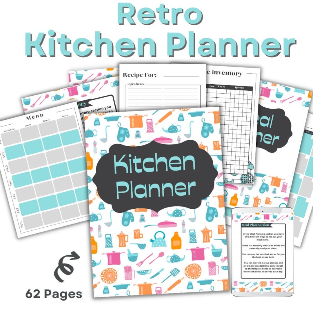 PRINTABLE Retro Kitchen/meal Planner | Grocery List, Inventory, Menu ...
