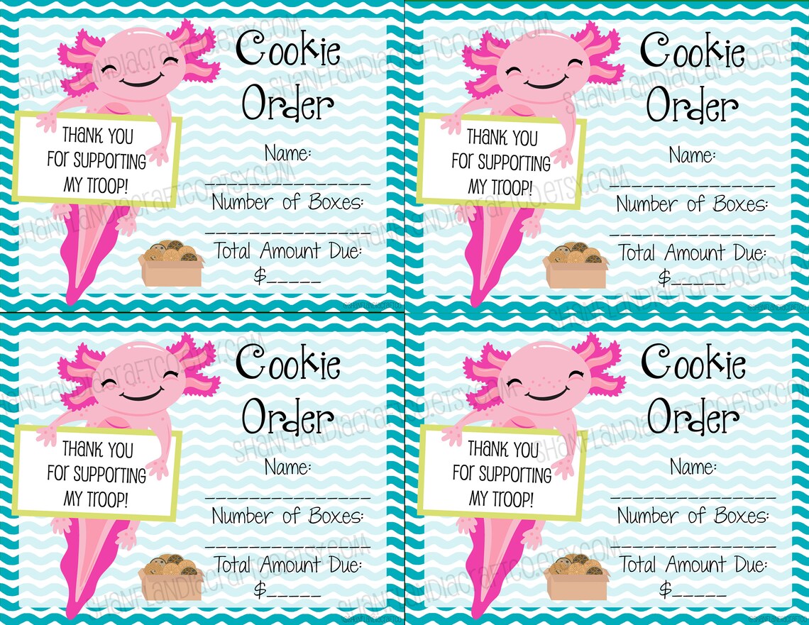 PRINTABLE Girl Scout Cookie Order Receipt | 2024 Axlotl Mascot ...