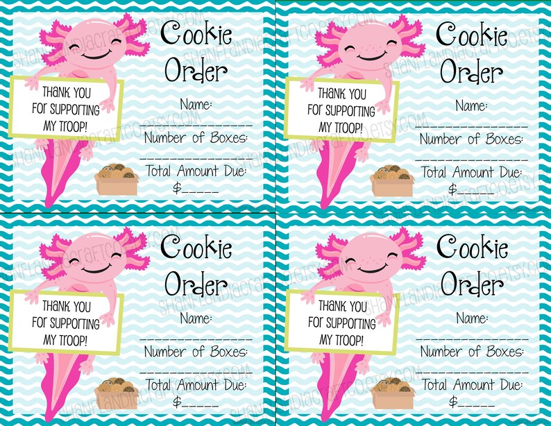 PRINTABLE Girl Scout Cookie Order Receipt | 2024 Axlotl Mascot ...