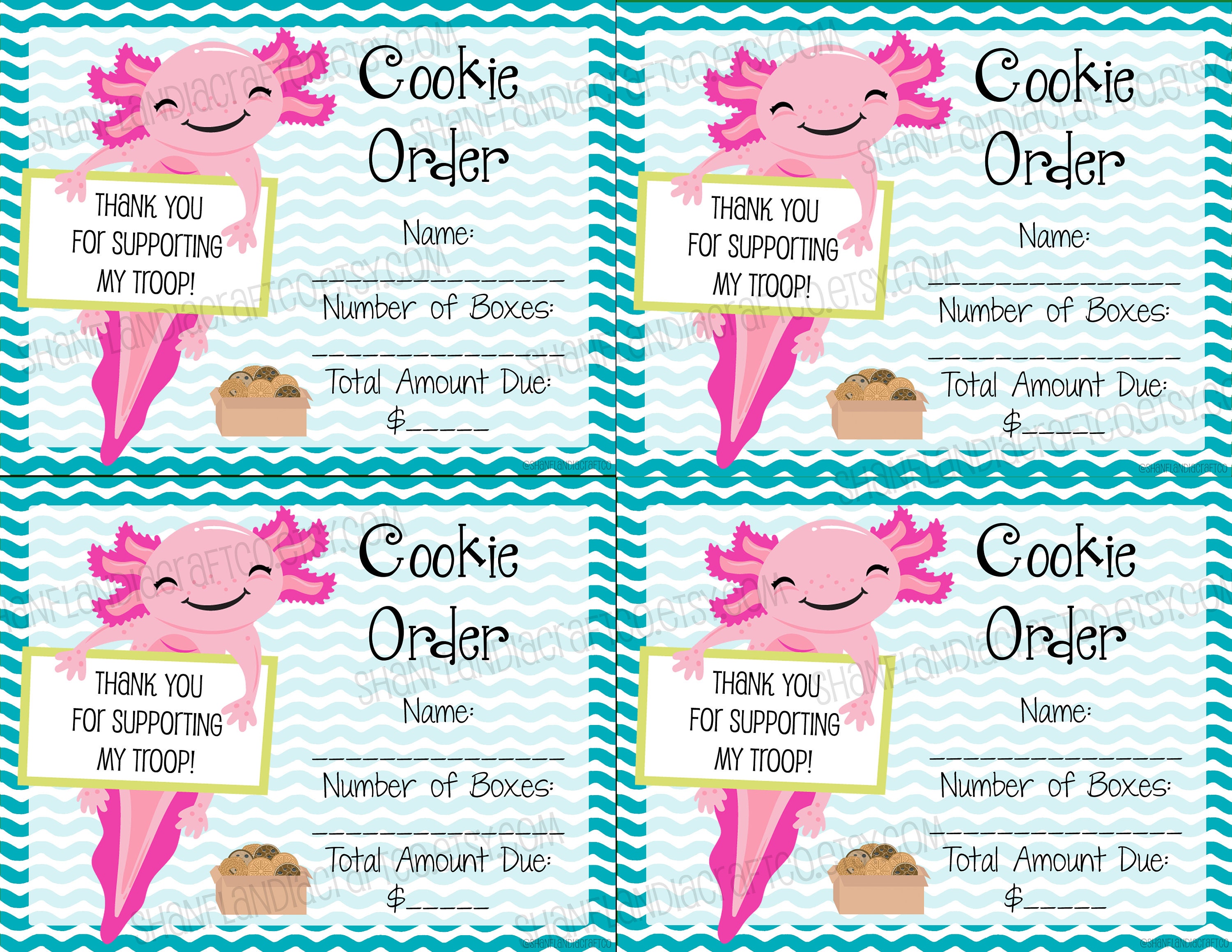 PRINTABLE Girl Scout Cookie Order Receipt | 2024 Axlotl Mascot ...