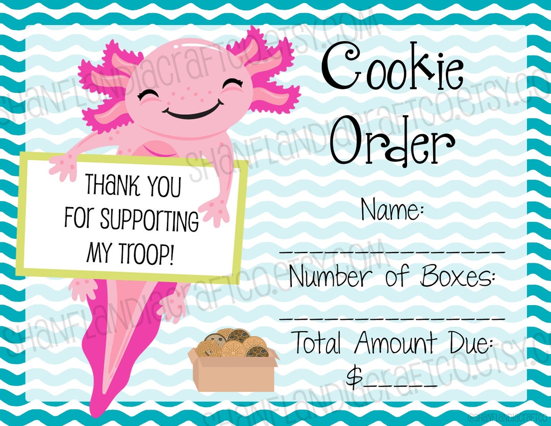 PRINTABLE Girl Scout Cookie Order Receipt | 2024 Axlotl Mascot ...