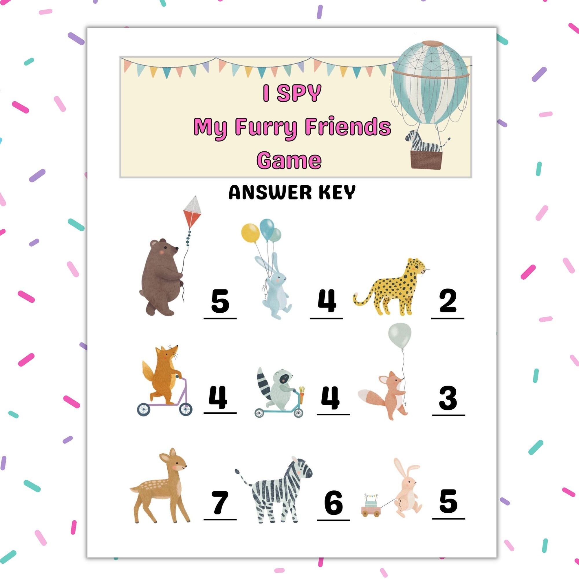 Fun Game for KIDS I SPY My Furry Friends Game Digital Download 8.5 X 11 ...