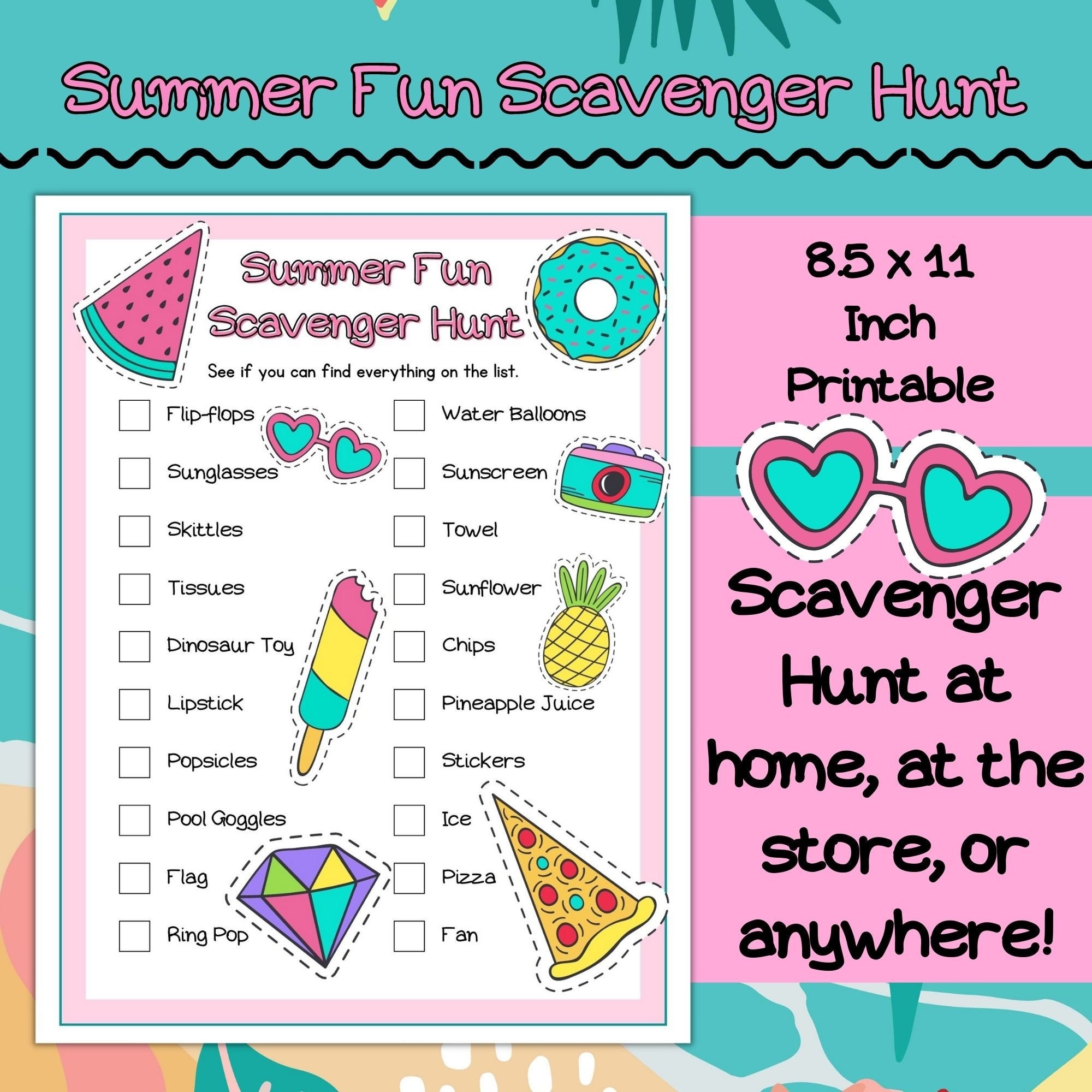 Summer Fun SCAVENGER HUNT! Fun for the Kids/teens! for PARTIES or to ...