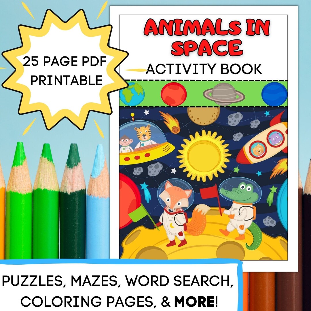 Animals in Space Activity Book for KIDS- 25 Page PDF Download-puzzles ...