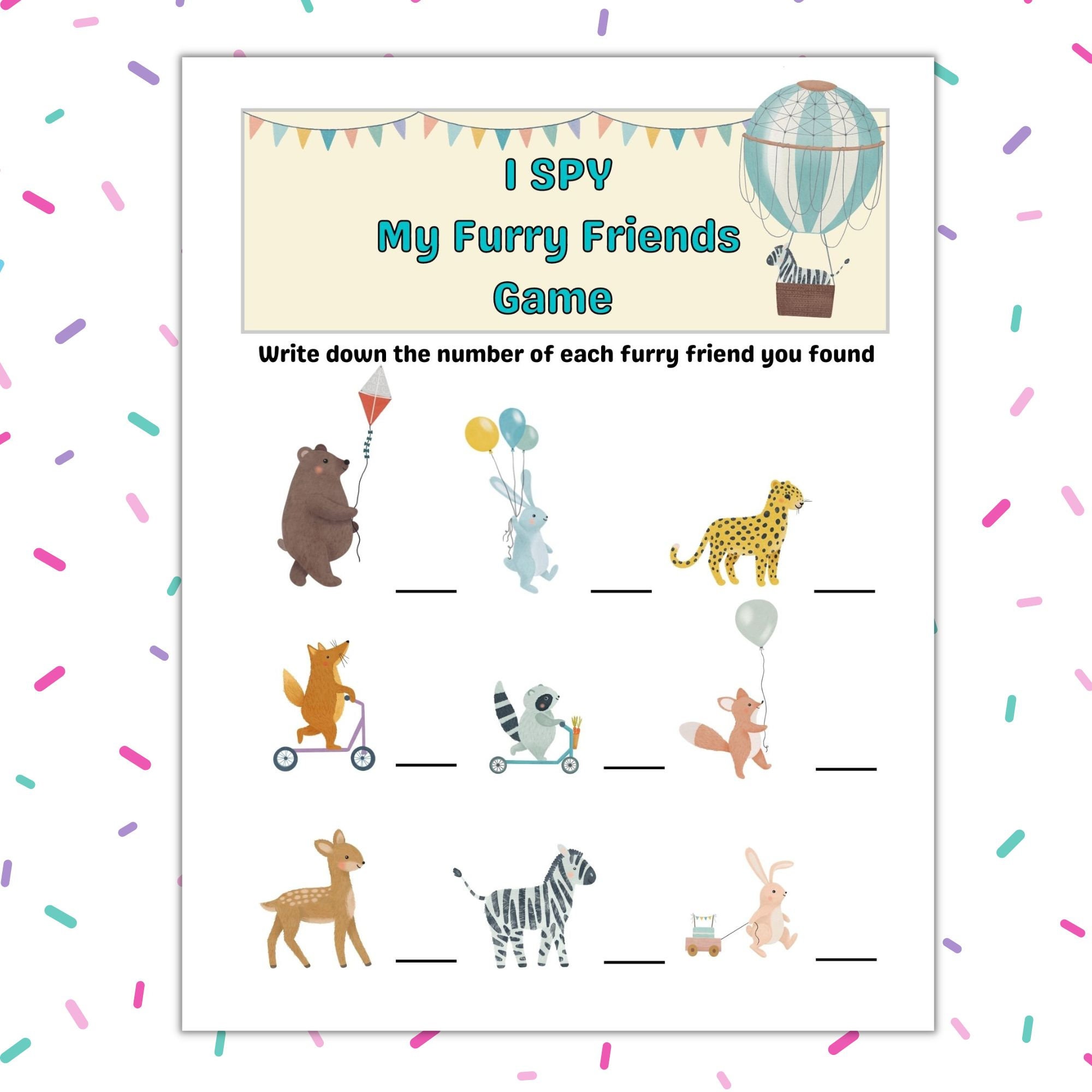 Fun Game for KIDS I SPY My Furry Friends Game Digital Download 8.5 X 11 ...