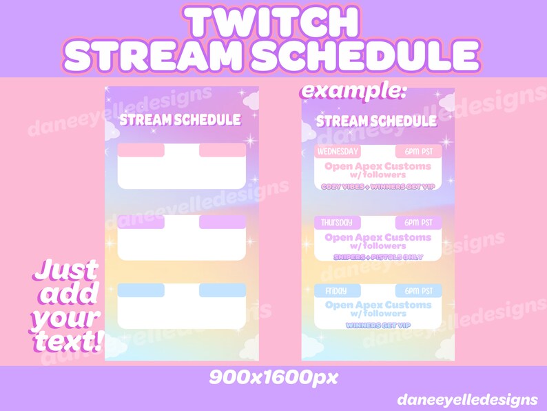 Twitch Stream Schedule Template: Just Add Text Cute, Clouds, Pink ...