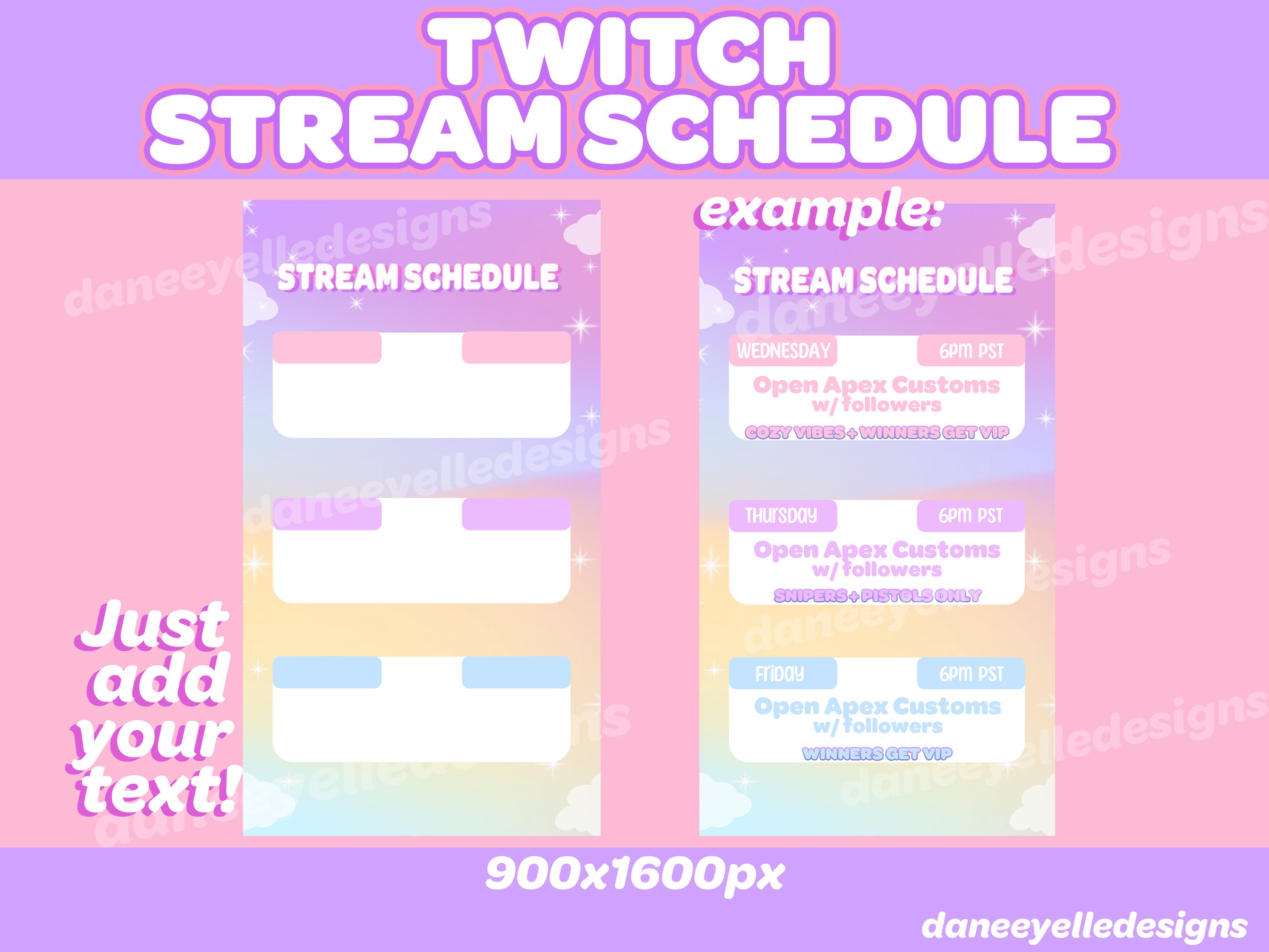 Twitch Stream Schedule Template: Just Add Text Cute, Clouds, Pink ...