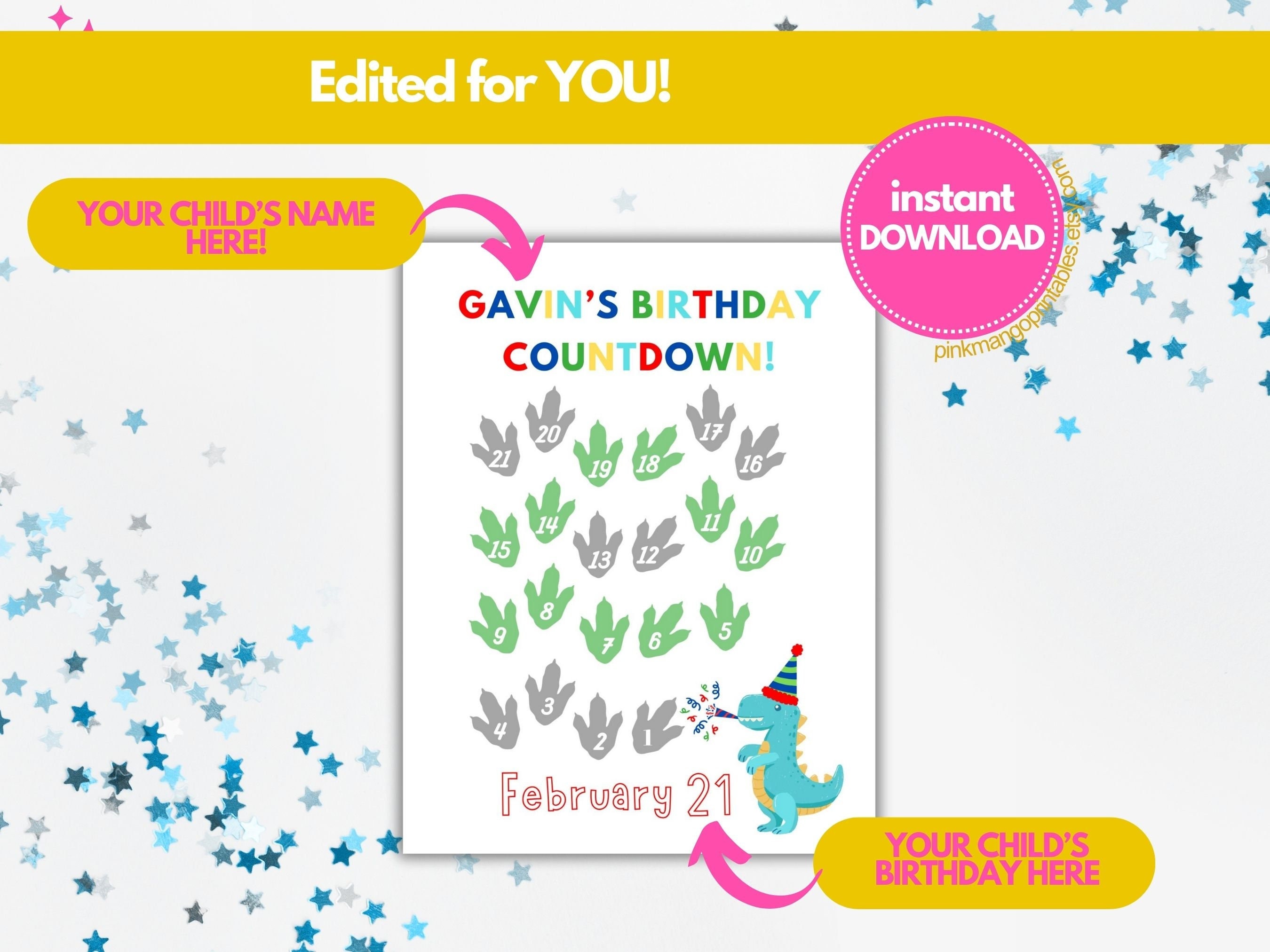 Dinosaur Birthday Countdown Printable, Customizable Dino Birthday ...