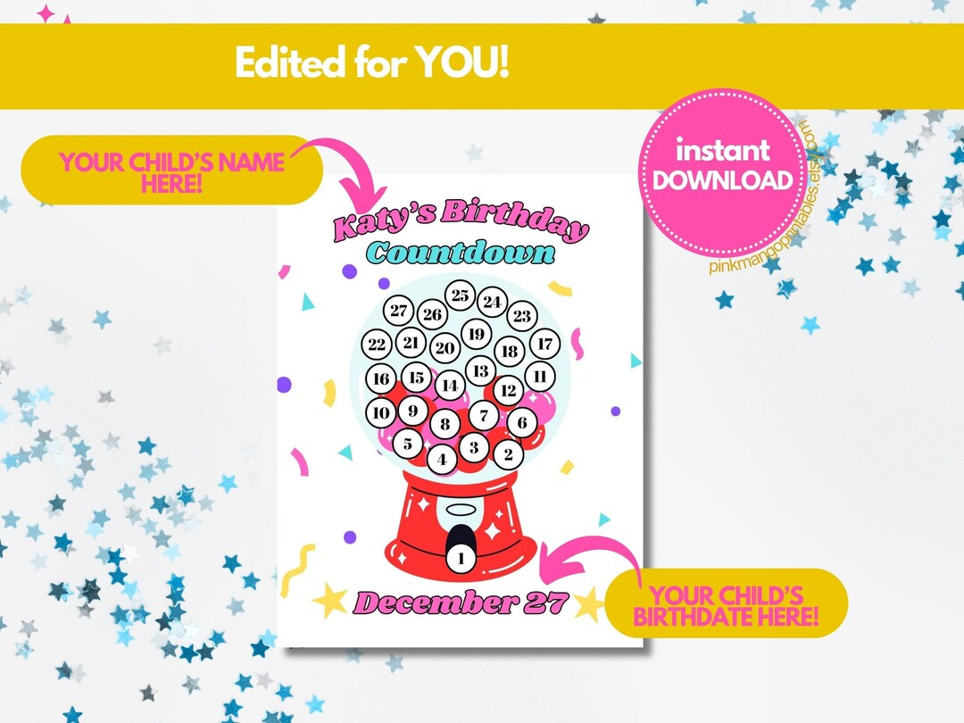 Birthday Countdown Printable, Customizable Birthday Countdown, Personalized Birthday Countdown ...