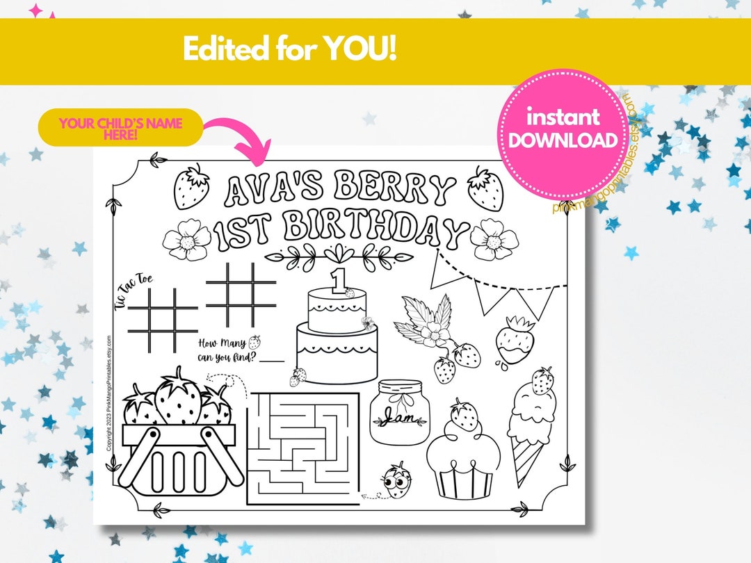 CUSTOM Berry First Birthday Coloring Mat Strawberry Coloring - Etsy