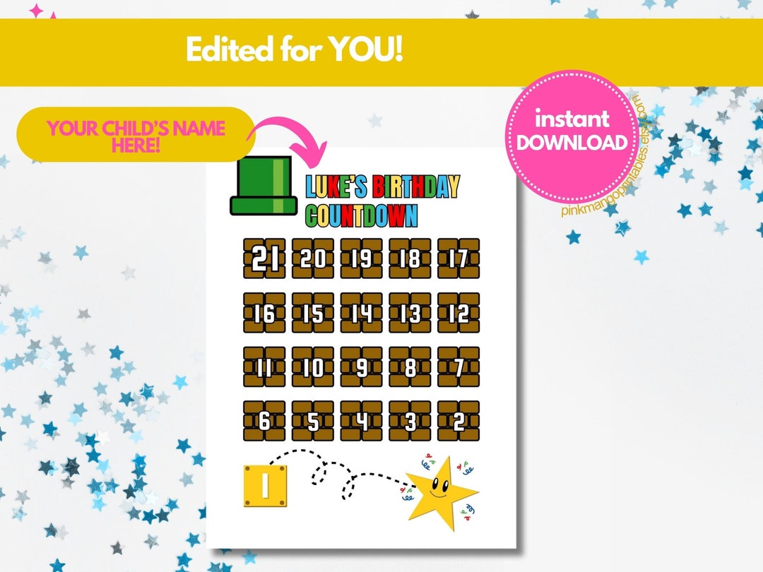 Gaming Birthday Countdown Printable, Customizable Birthday Countdown ...