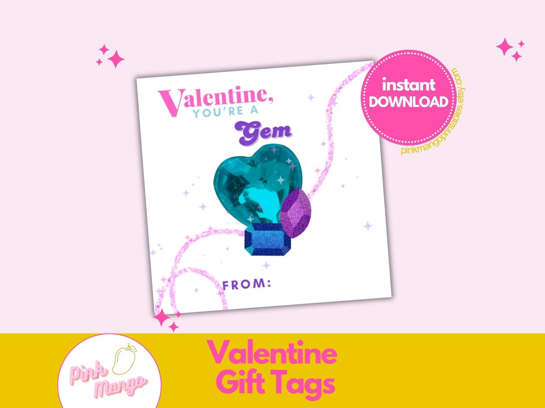 Gem Valentine Cards, Printable Ring Valentine Day Cards, Girl Classroom ...