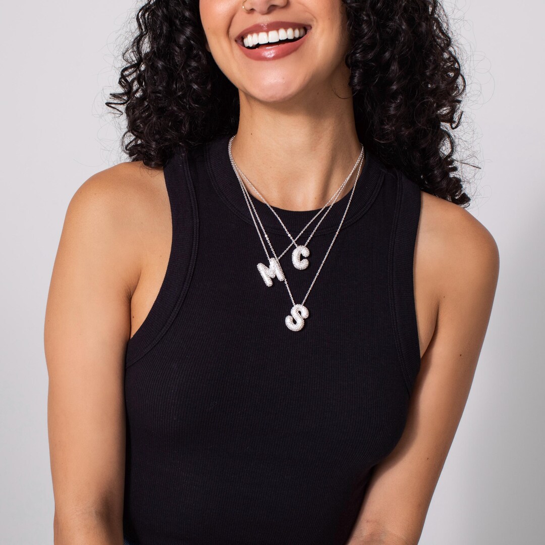 Icy Bubble Initial Necklace Bright Silver - Etsy