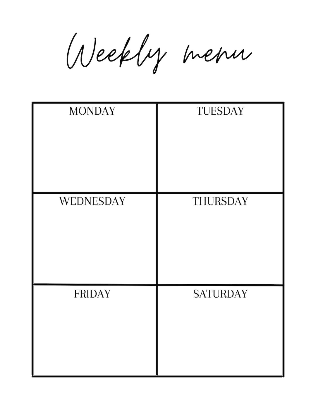 Printable Weekly Menu - Etsy