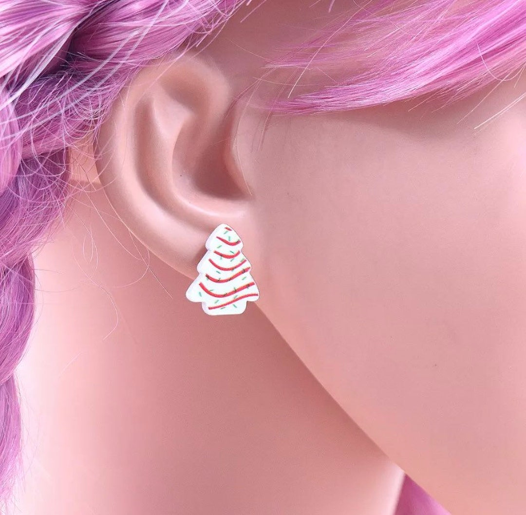 Christmas Snack Cakes Earrings, Xmas Trees Cookies Studs Cute Stocking ...