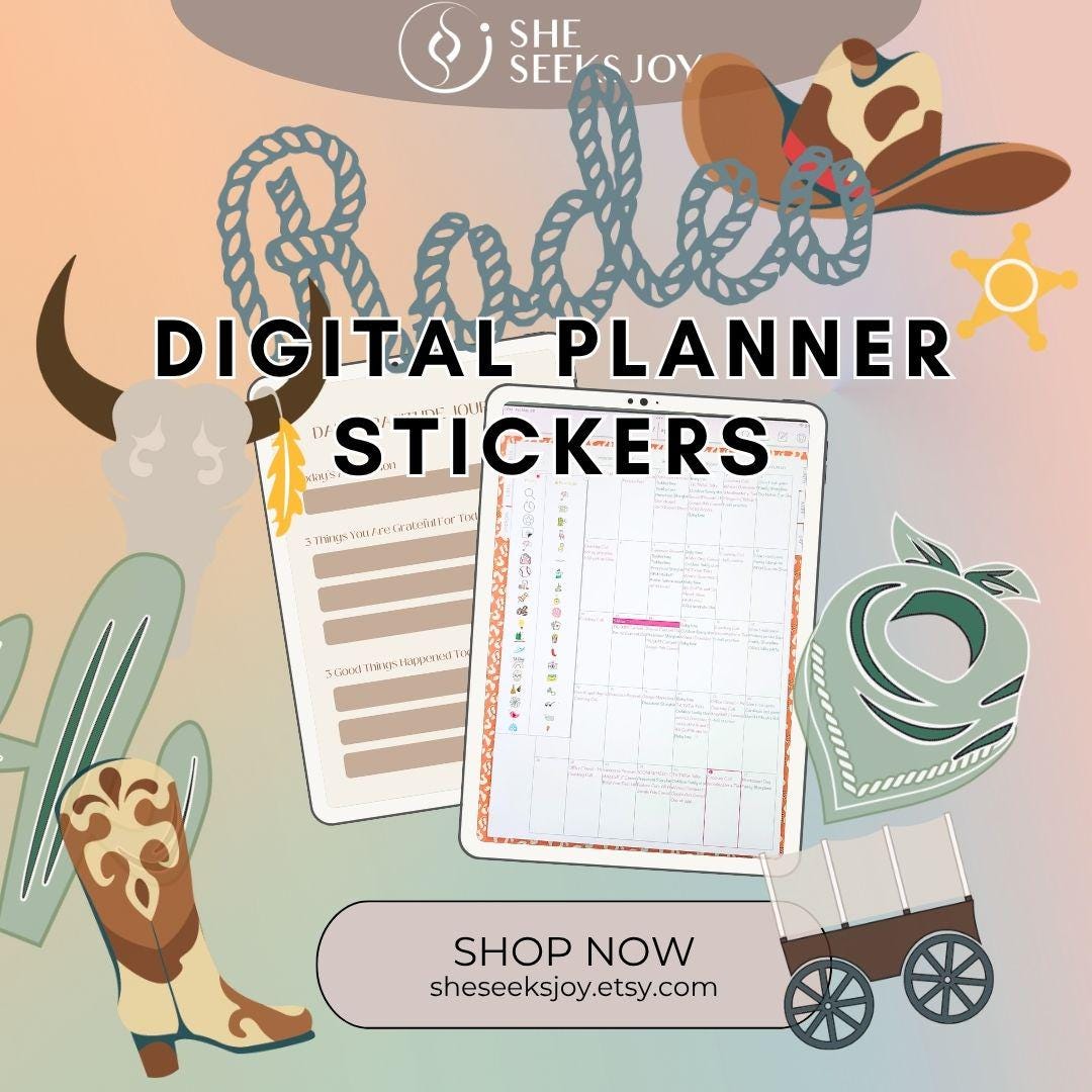 Retro Western Rodeo Stickers: Cowgirl Planner Pngs (digital Download - Etsy
