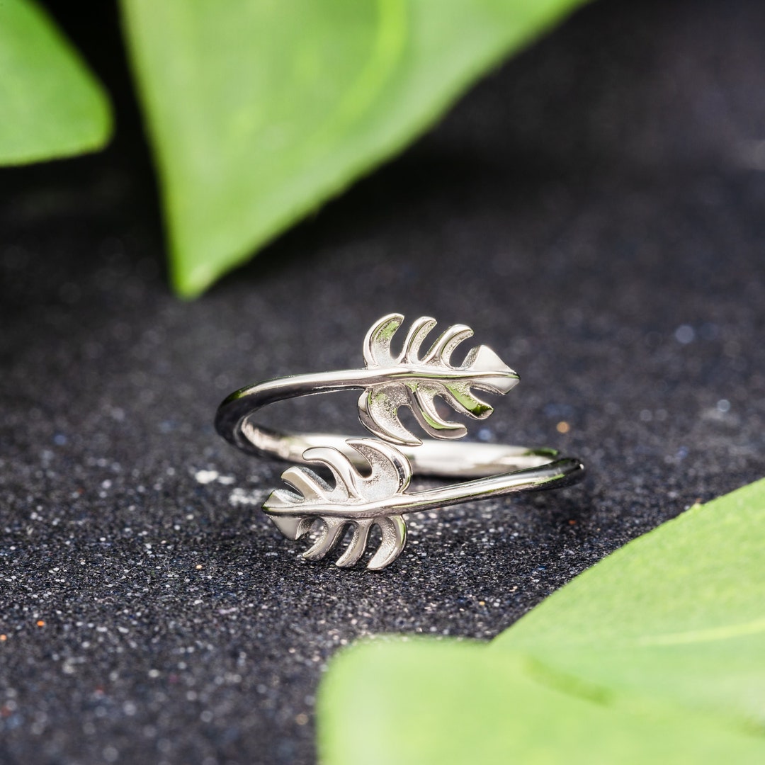 925 Sterling Silver Two Monstera Leaf Adjustable Easy Resize Wrap ...