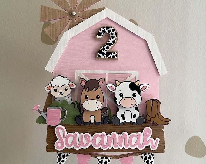 Farm Theme Cake Topper Pink Farm Theme - Etsy