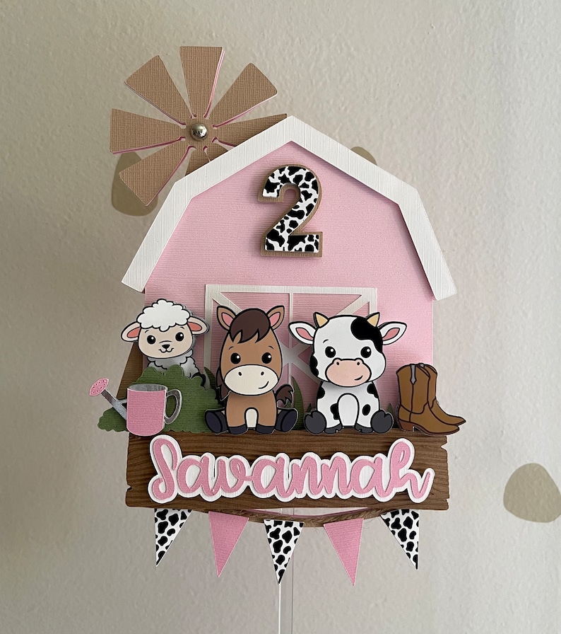 Farm Theme Cake Topper | Pink Farm Theme - Etsy
