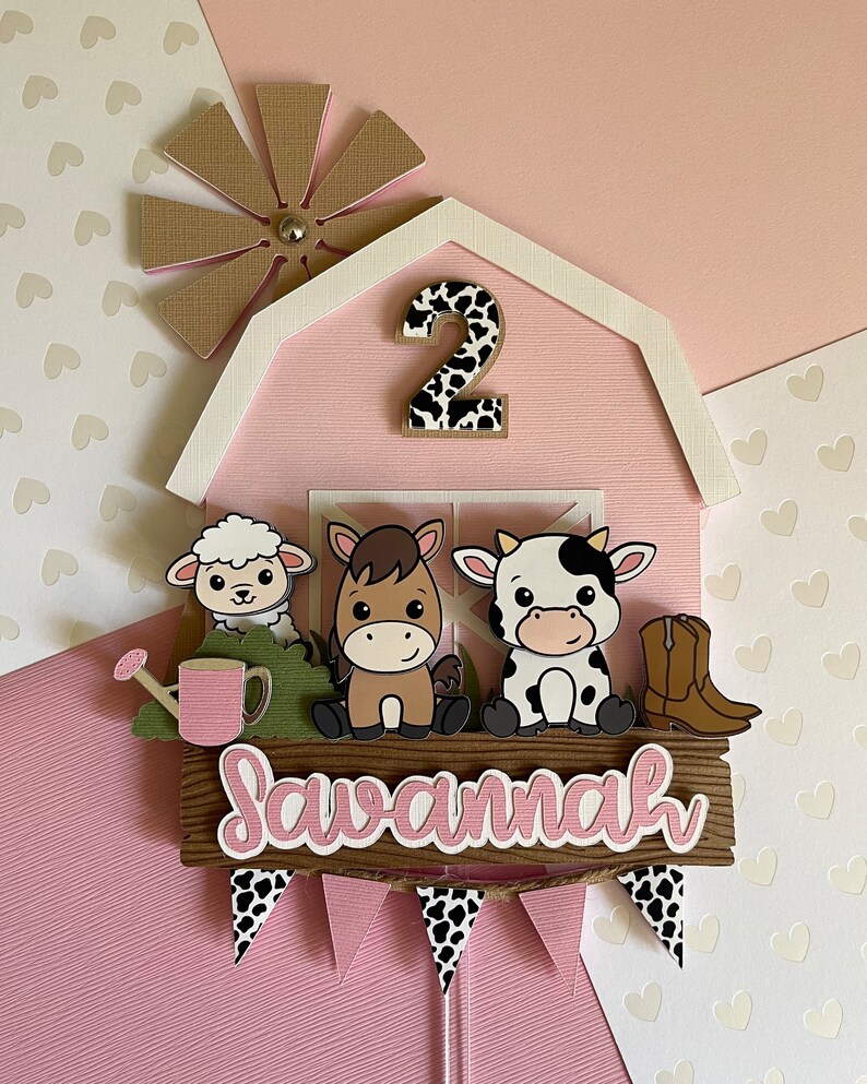 Farm Theme Cake Topper | Pink Farm Theme - Etsy