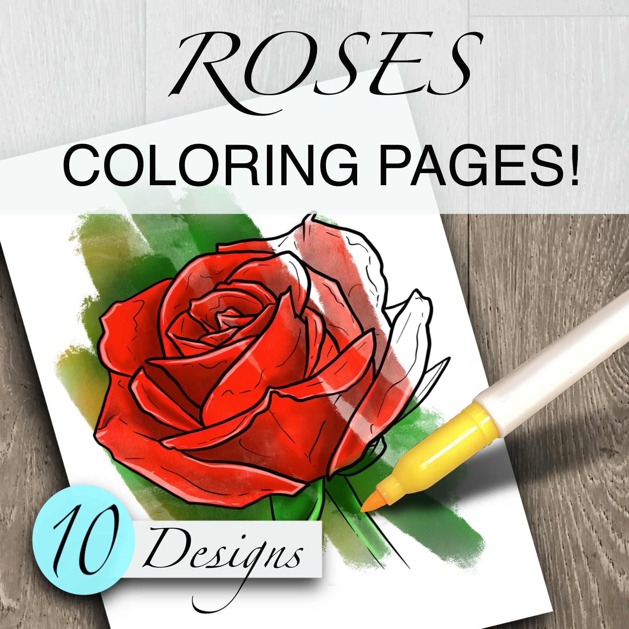 ROSES FLOWERS Coloring Pages | 10 Pages | Printable 8.5x11" | Hand ...