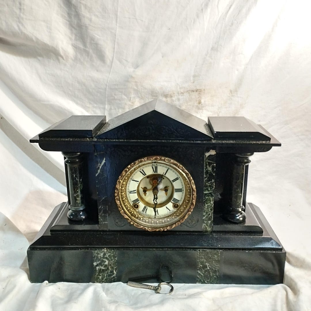 Antique Marble Mantel Clock - Brocot Movement - With Key and Pendulum ...