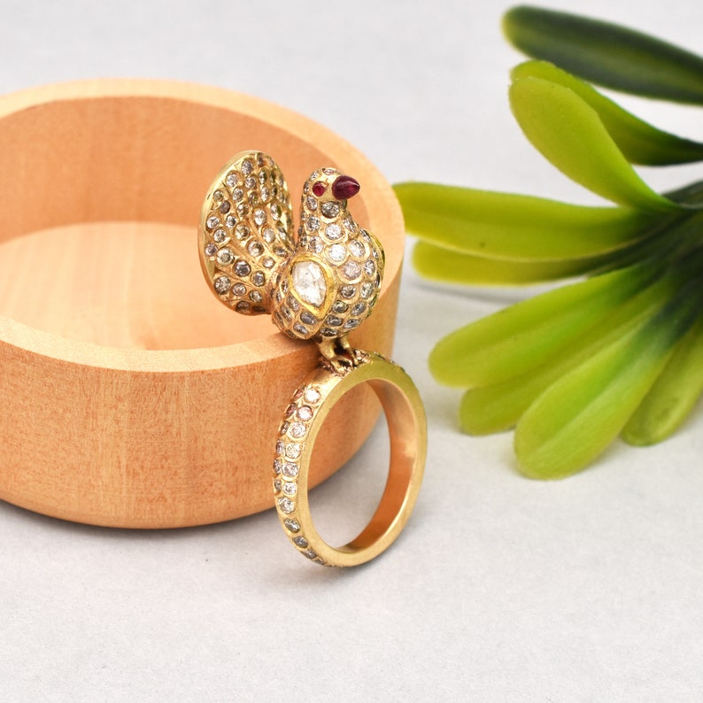 Pigeon Ring in 18k Gold Ring Diamond Pigeon Ring Gold Bird - Etsy